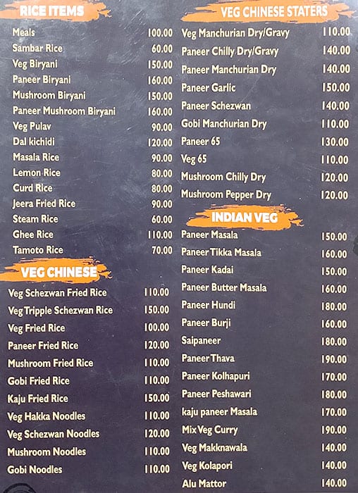 Menu of Sri Lakshmi Venkateswara Andhra Mess, Electronic City, Bangalore