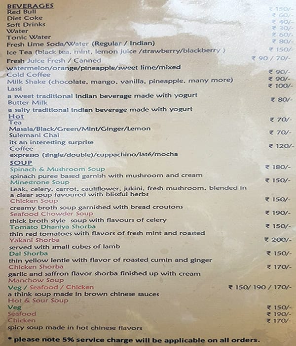 Menu of WTF, Baga, Goa