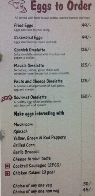 Menu at Mr Beans, Indore, 10 M.G. Road