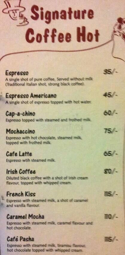 Menu at Mr Beans, Indore, 10 M.G. Road