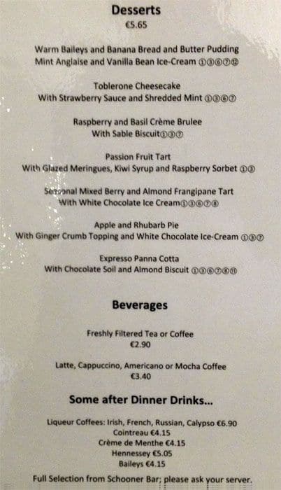 Menu at The Meridian - The Marine Hotel, Dublin