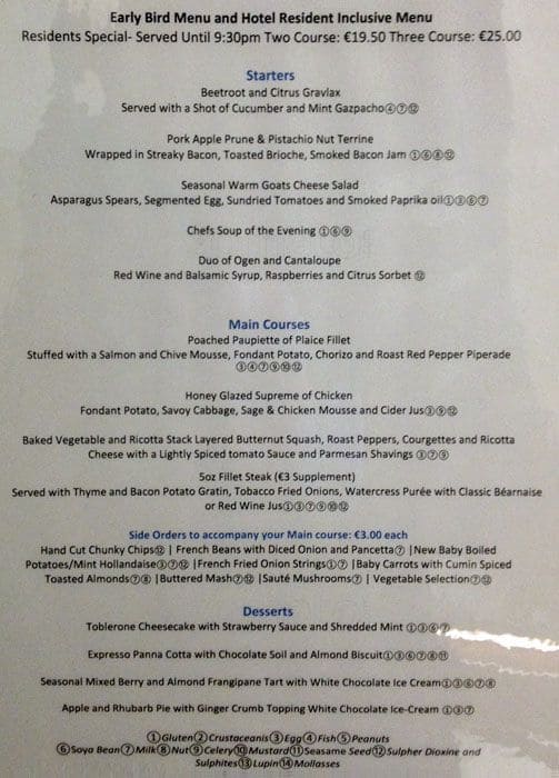 Menu at The Meridian - The Marine Hotel, Dublin