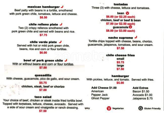 Menu at Mexico City Lounge restaurant, Denver