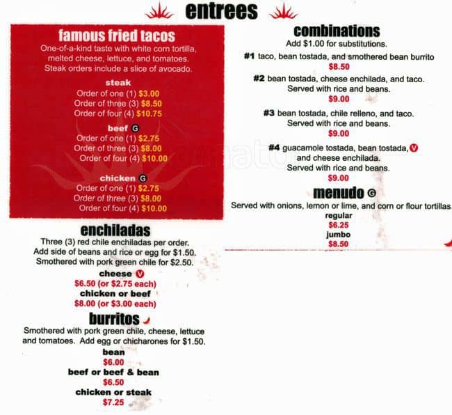 Menu at Mexico City Lounge restaurant, Denver