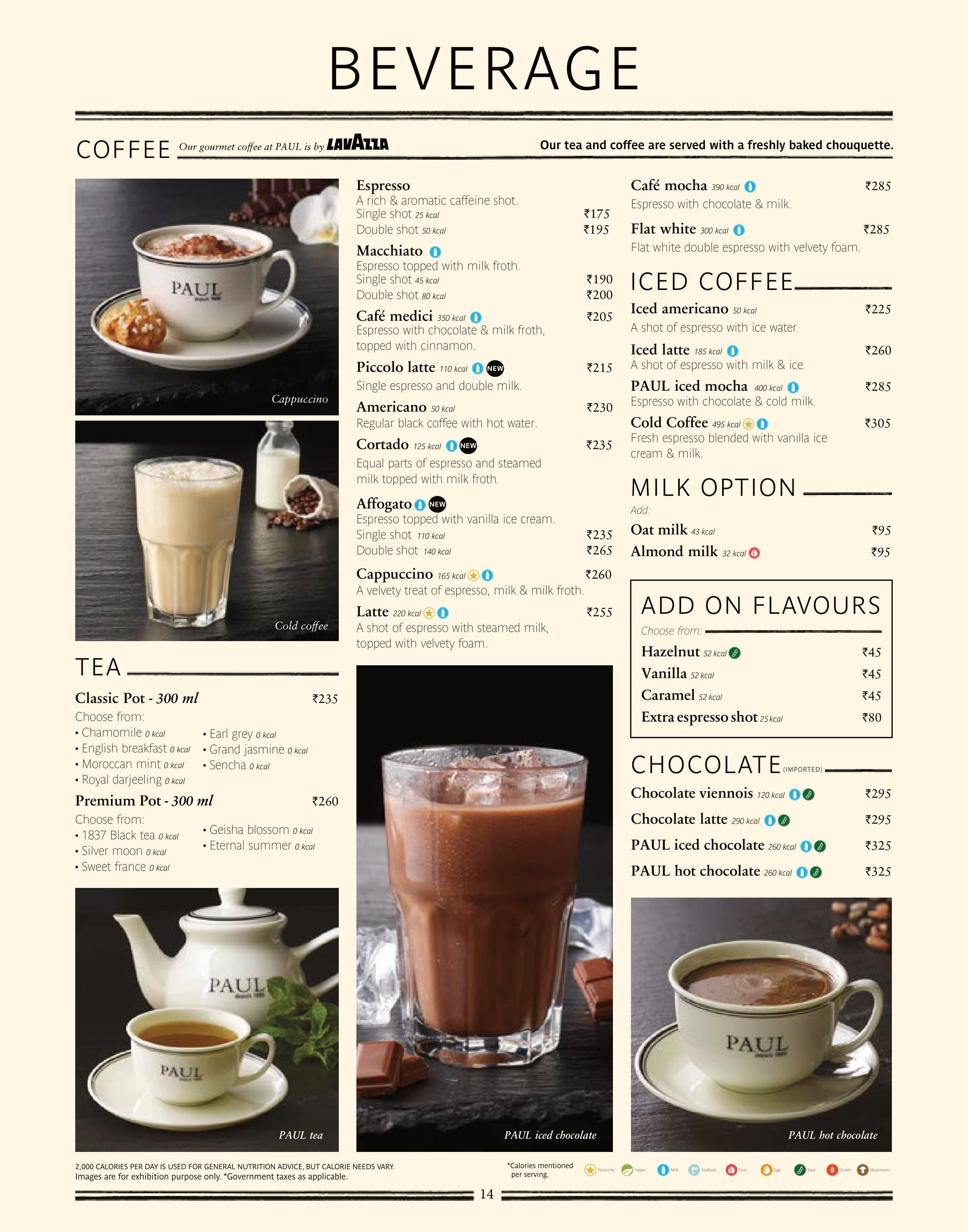 Menu of PAUL, Golf Course Road, Gurgaon