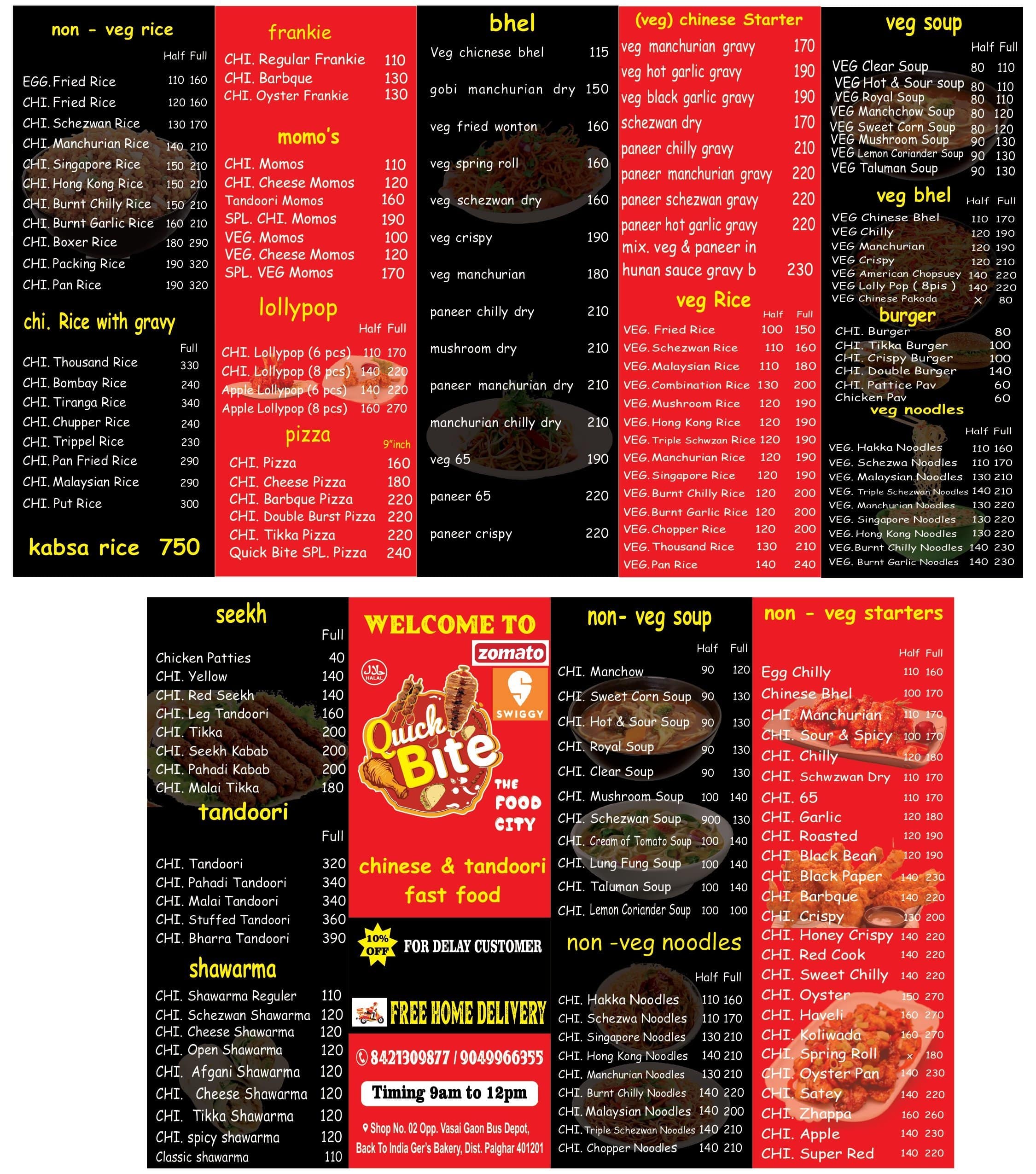 Menu of Quick Bite The Food City, Vasai, Mumbai