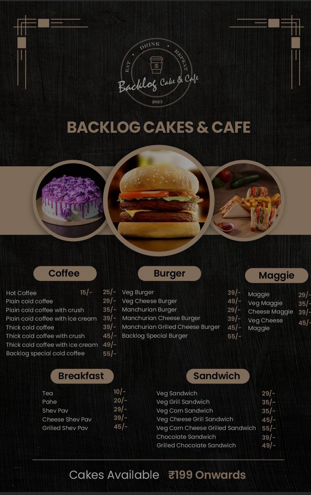 Menu of Backlog Cakes And Cafe, Parvati, Pune