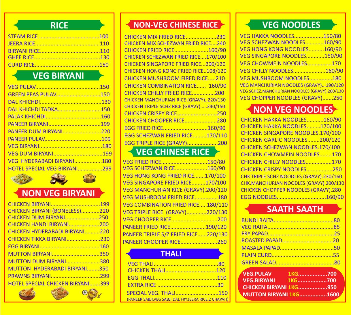 Menu of New modern restaurant, Mira Road, Mumbai