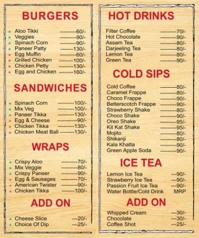 Menu of Stardust Cafe, Kalkaji, New Delhi