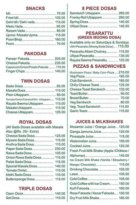 Menu of Woodland Retreat, Mulund West, Mumbai