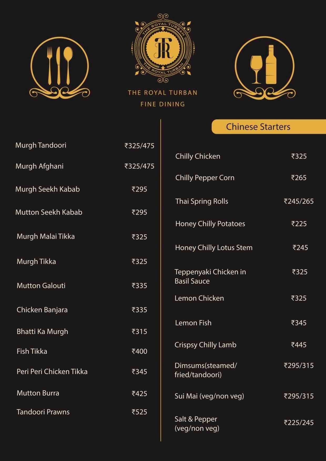 Menu at The Royal Turban, Delhi, J2/6A