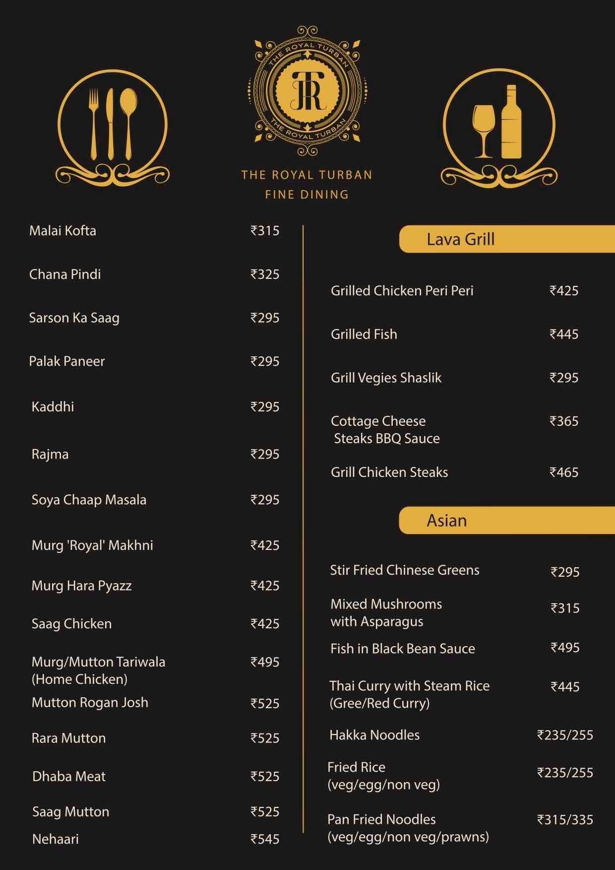 Menu at The Royal Turban, Delhi, J2/6A