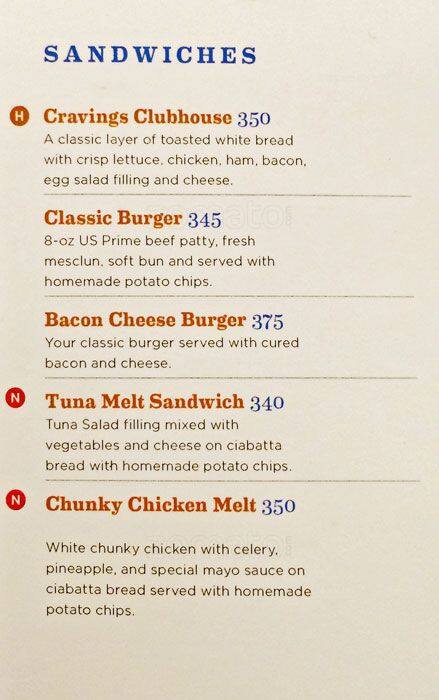 Menu at Cravings restaurant, Mandaluyong, 5th Level