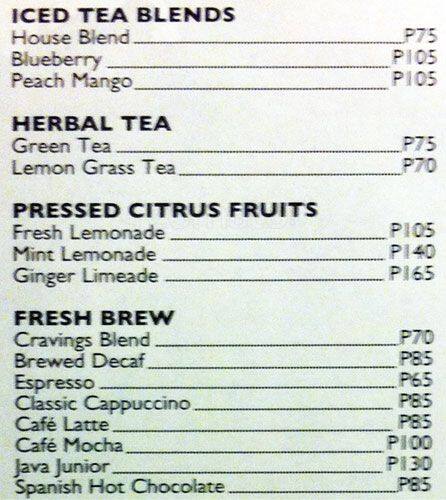 Menu at Cravings restaurant, Quezon City, 1103 Quezon City