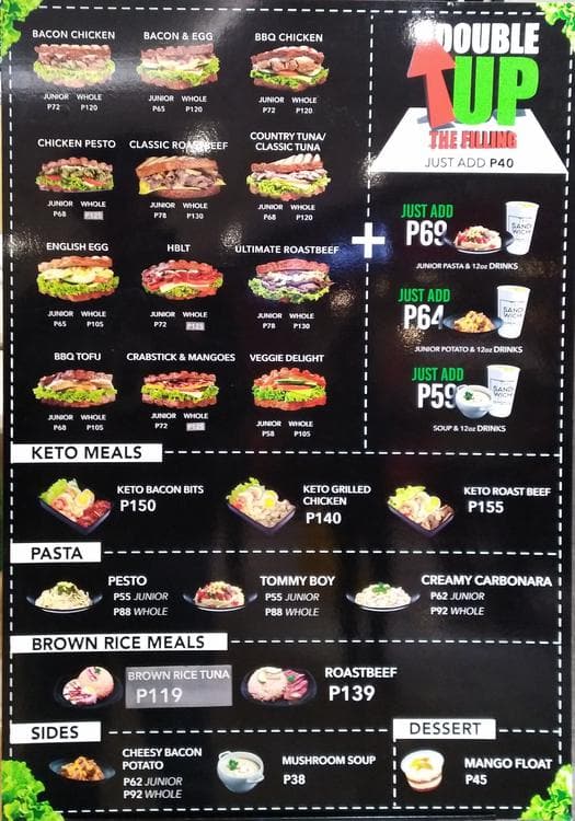 Menu at The Sandwich Guy restaurant, Quezon City, 3/F