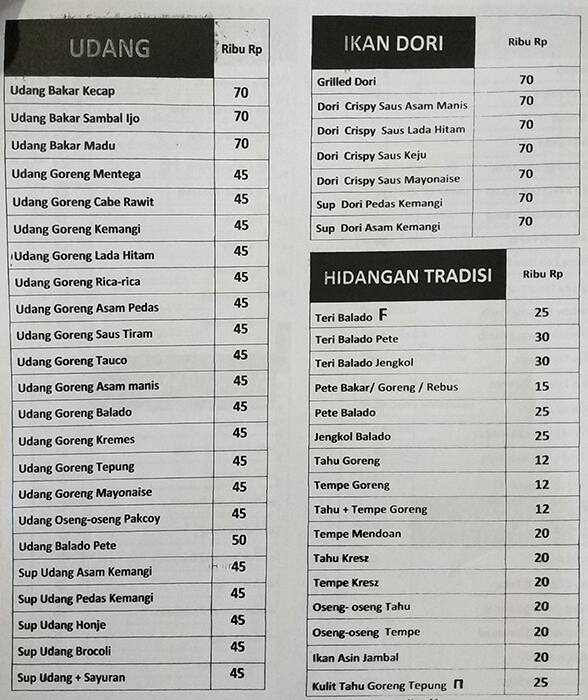 Menu at RM. Karimata Taman Mini restaurant, East Jakarta