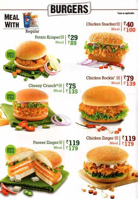 Menu at KFC, Hyderabad, Opposite Prime Meridian