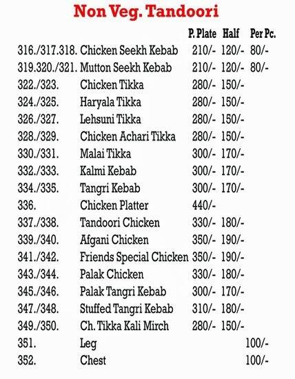 Menu at Friends Poultry, Chandigarh