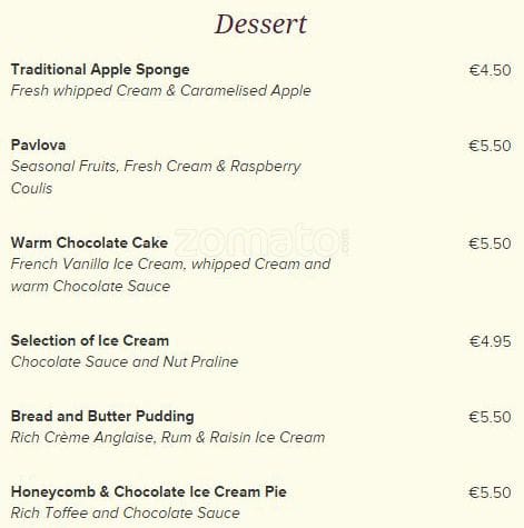 Menu at Brambles Restaurant, Dublin