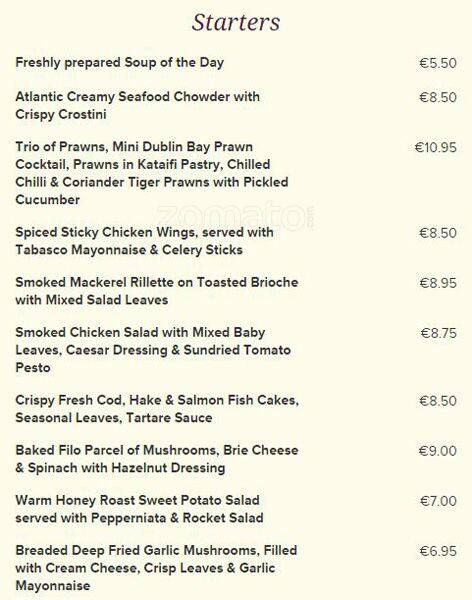 Menu at Brambles Restaurant, Dublin