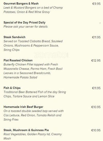 Menu at Brambles Restaurant, Dublin