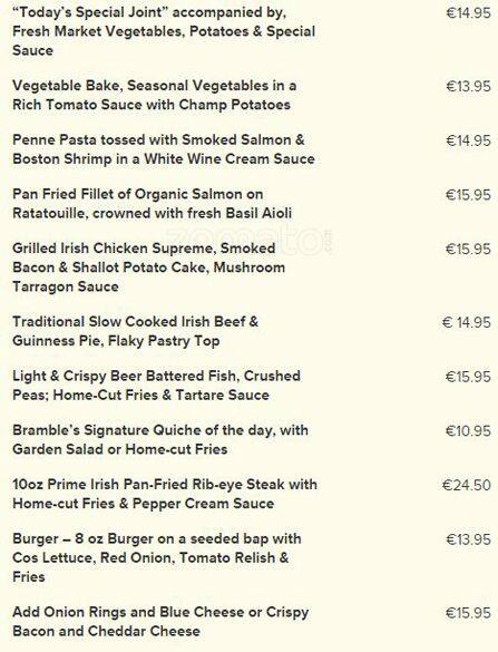 Menu at Brambles Restaurant, Dublin