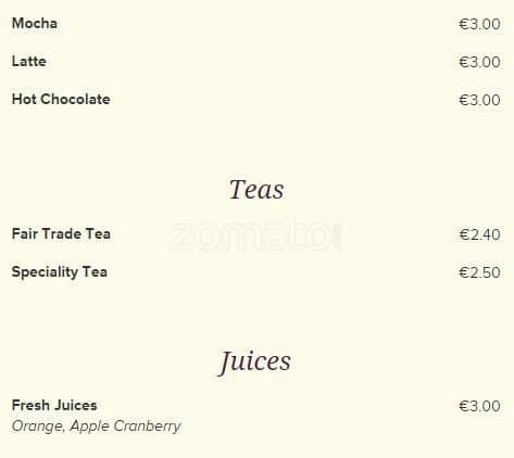 Menu at Brambles Restaurant, Dublin