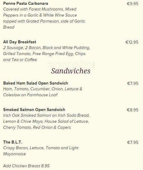 Menu at Brambles Restaurant, Dublin