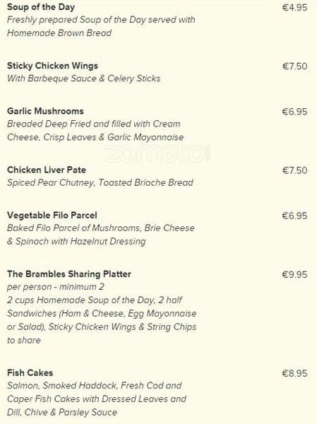 Menu at Brambles Restaurant, Dublin