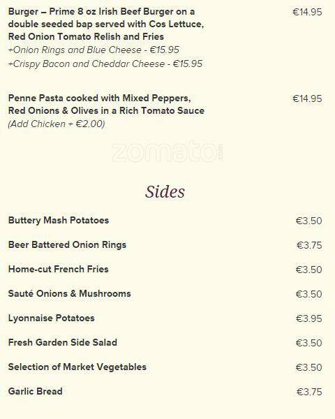 Menu at Brambles Restaurant, Dublin