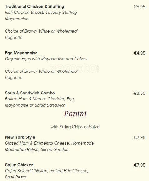 Menu at Brambles Restaurant, Dublin