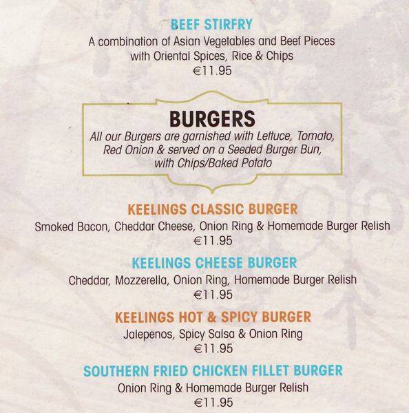 Menu at Keeling's of Donabate pub & bar, Donabate, Main Street