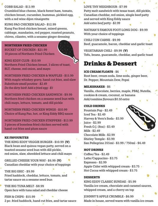 Menu at The King Eddy restaurant, Ottawa