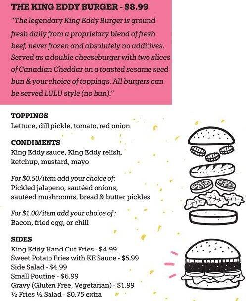 Menu at The King Eddy restaurant, Ottawa