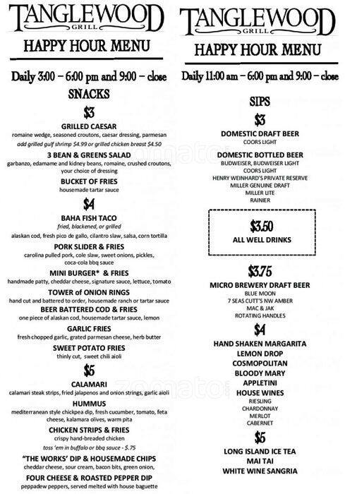 Menu at Tanglewood Grill BBQ, Gig Harbor