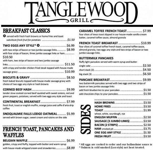 Menu at Tanglewood Grill BBQ, Gig Harbor