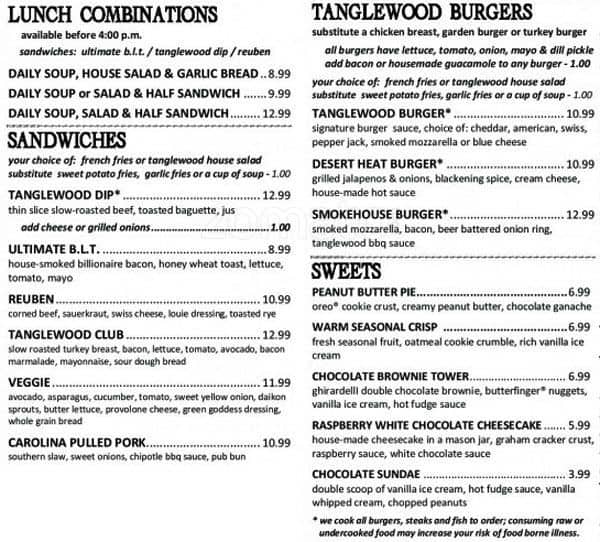 Menu at Tanglewood Grill BBQ, Gig Harbor
