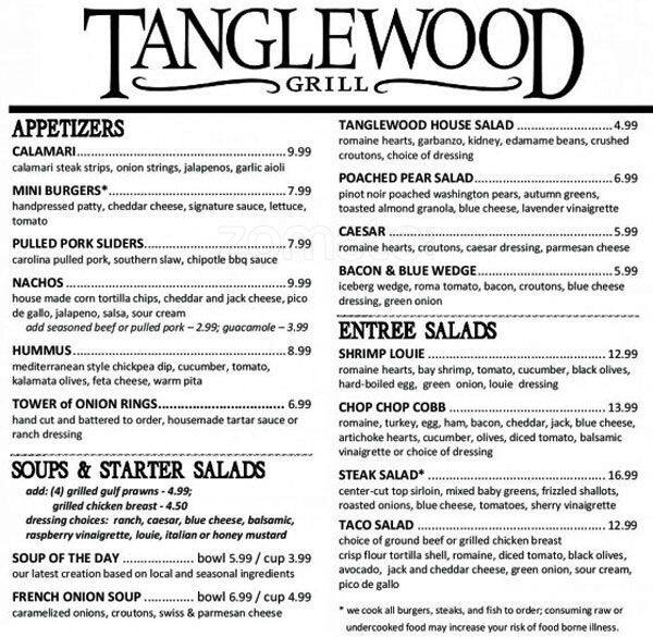 Menu at Tanglewood Grill BBQ, Gig Harbor