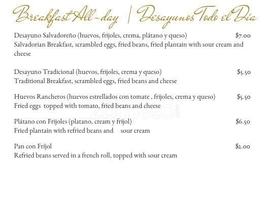 Menu at Pupuseria Lilian restaurant, Garland