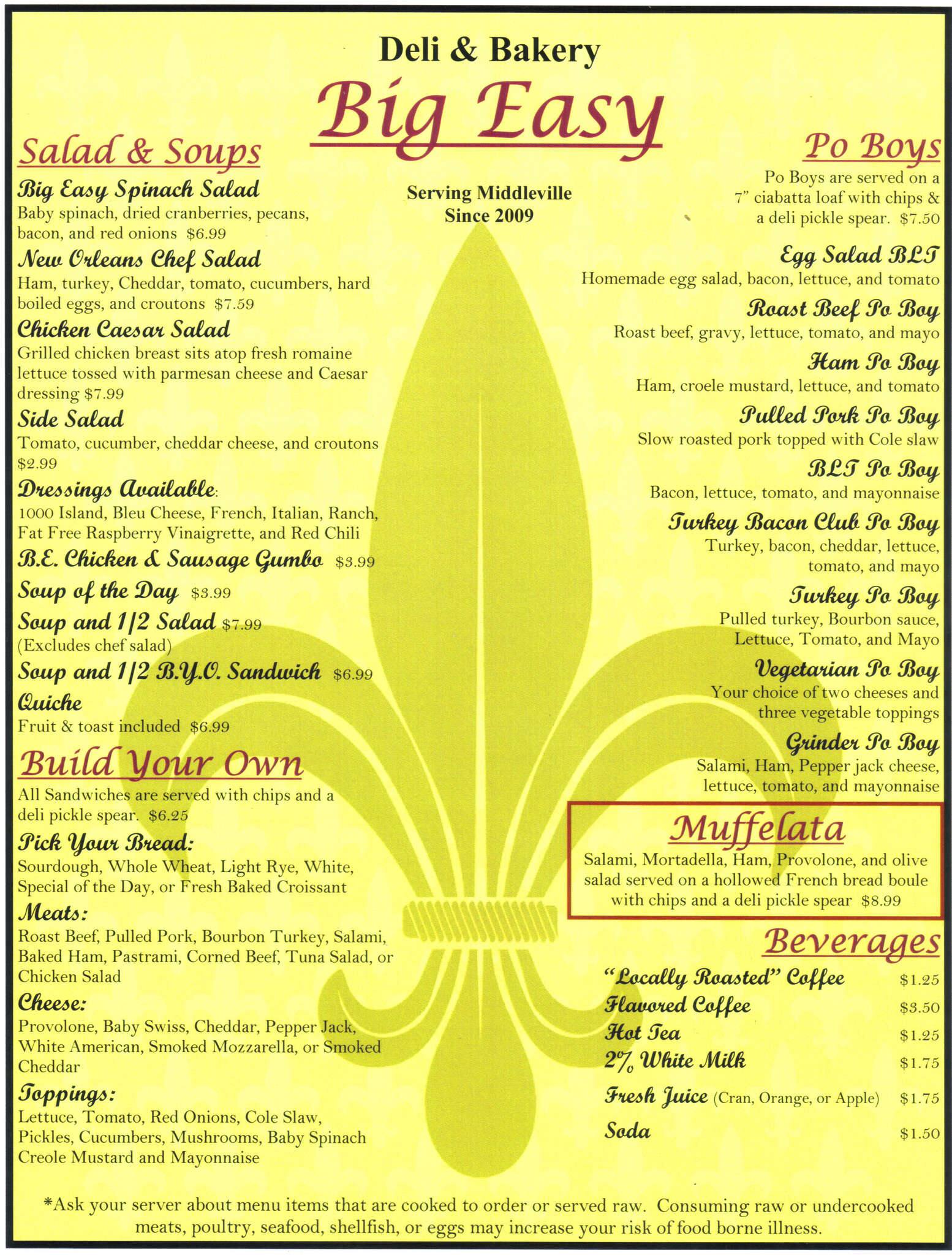Big Easy Deli & Bakery Menu - Urbanspoon/Zomato