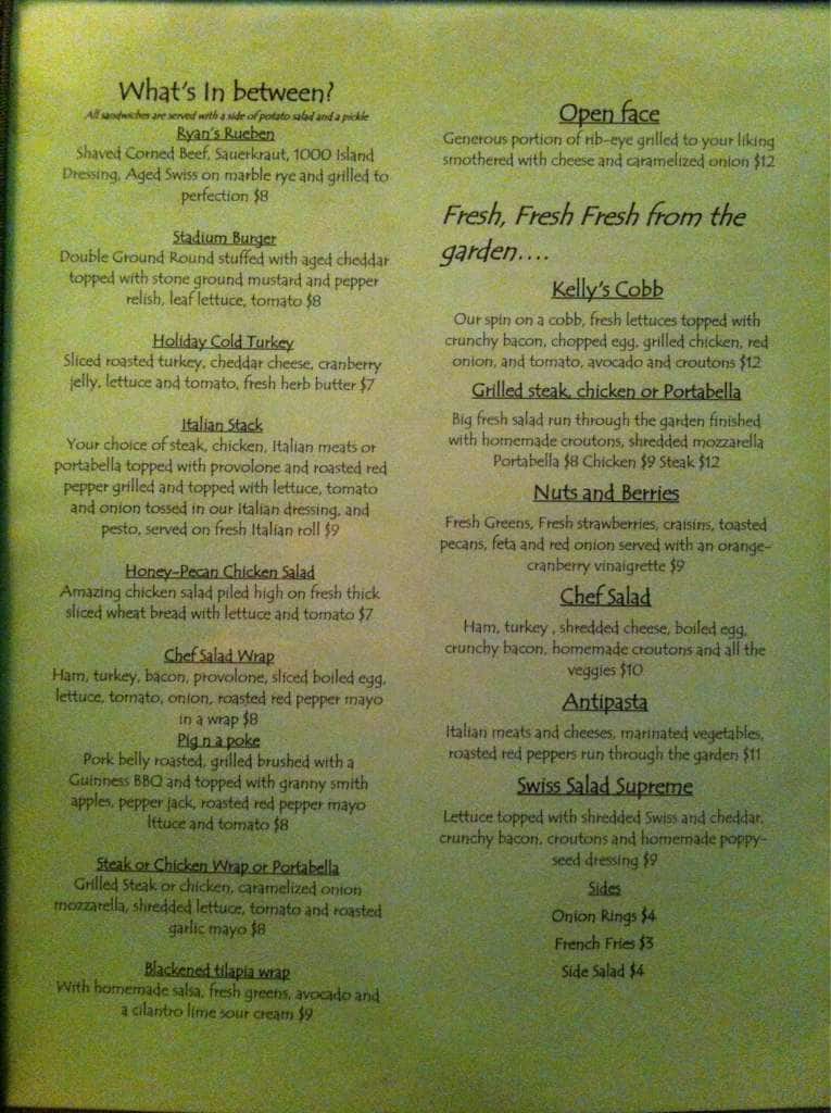 Menu at Kelly's Irish Pub & Grill, Clarksburg