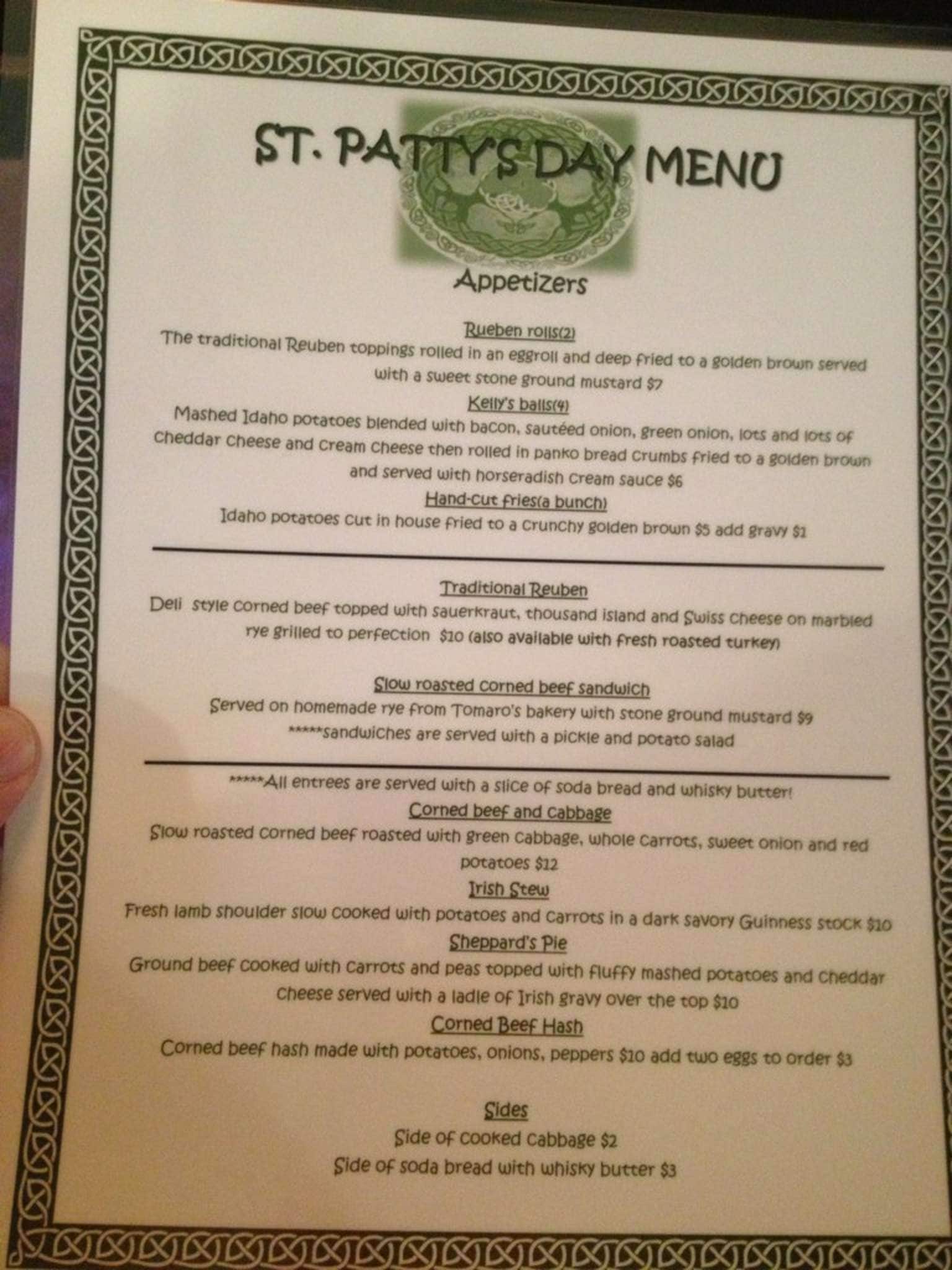 Menu at Kelly's Irish Pub & Grill, Clarksburg