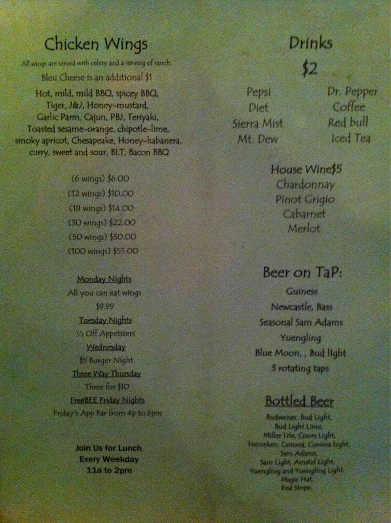 Menu at Kelly's Irish Pub & Grill, Clarksburg