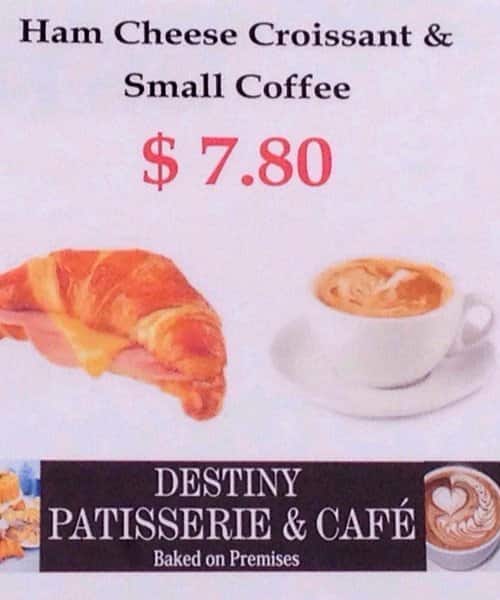 Menu at Destiny Patisserie & Café cafe, Perth