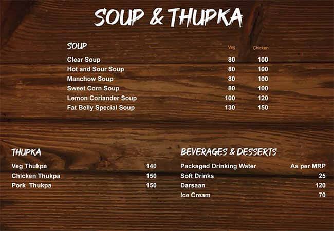 Menu at Fat Belly, Guwahati, RGB Road