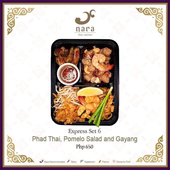 Menu at Nara Thai restaurant, Makati