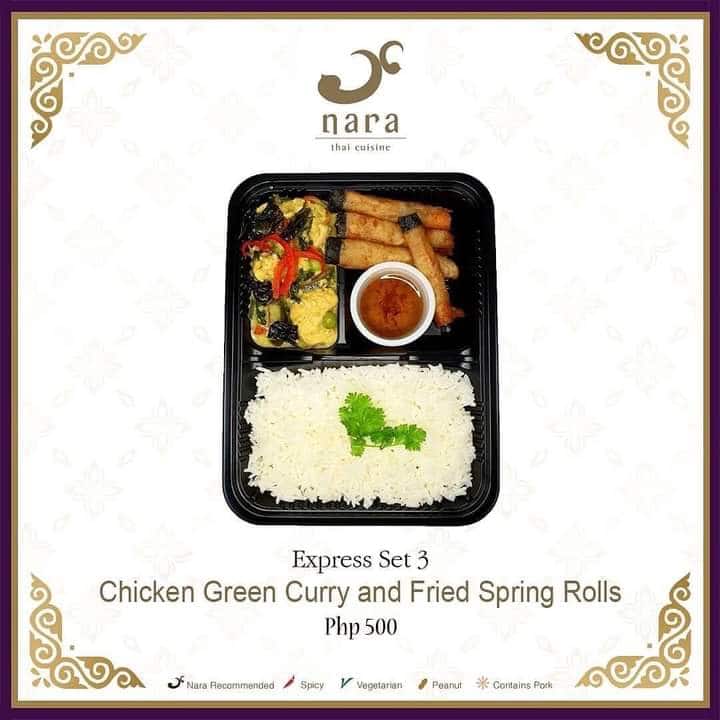 Menu at Nara Thai restaurant, Makati