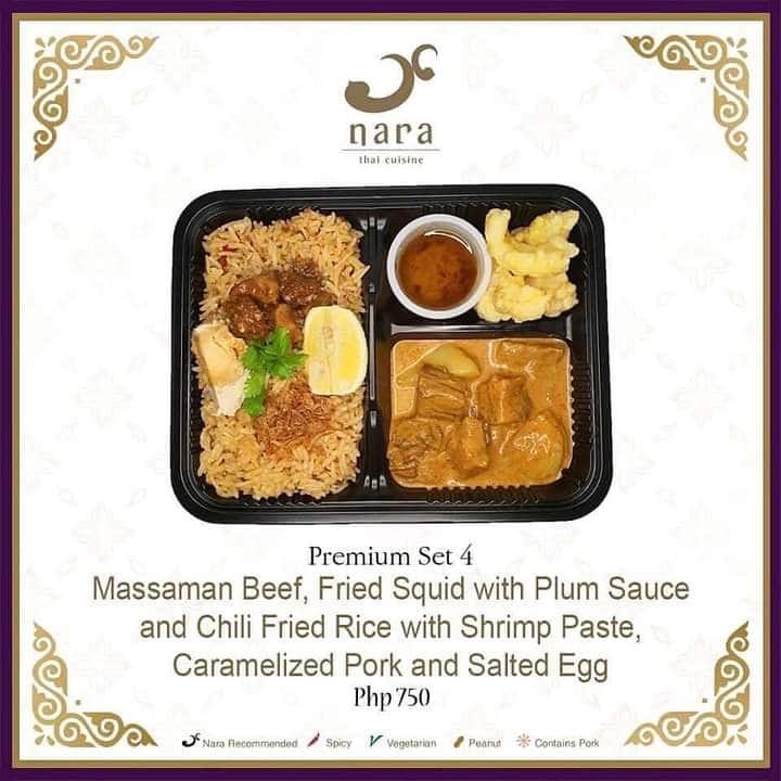 Menu at Nara Thai restaurant, Makati