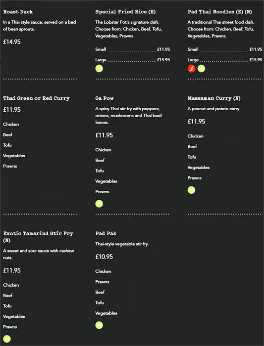 Menu at The Lobster Pot restaurant, Nottingham, 27 Villa St