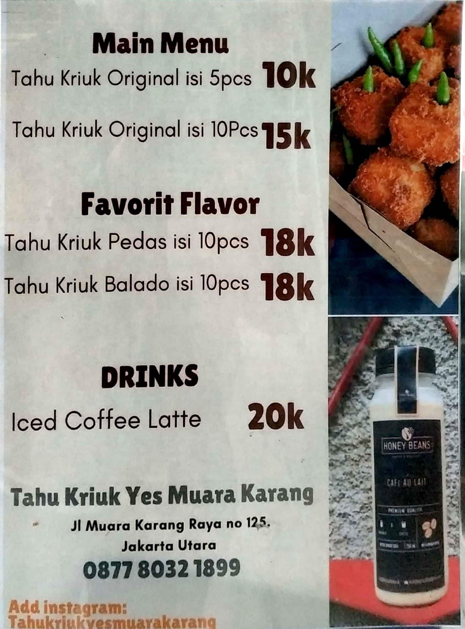 Carta del restaurante Tahu Kriuk Yes Tanjung Duren, West Jakarta
